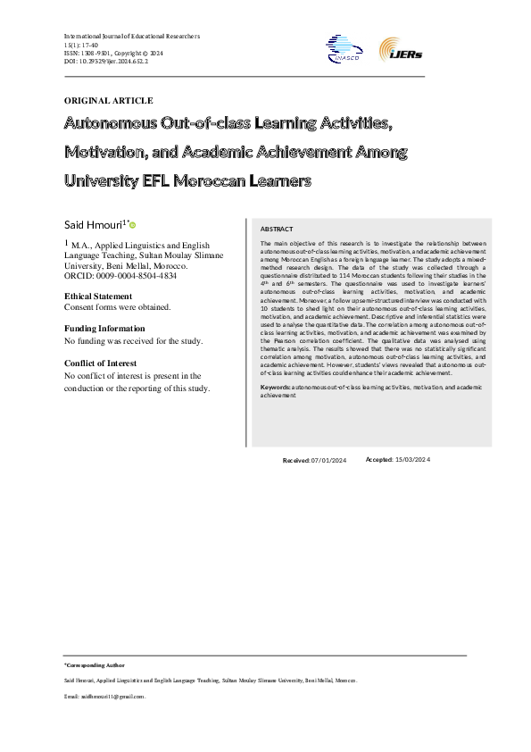 (PDF) Autonomous Out-of-class Learning Activities, Motivation, and ...
