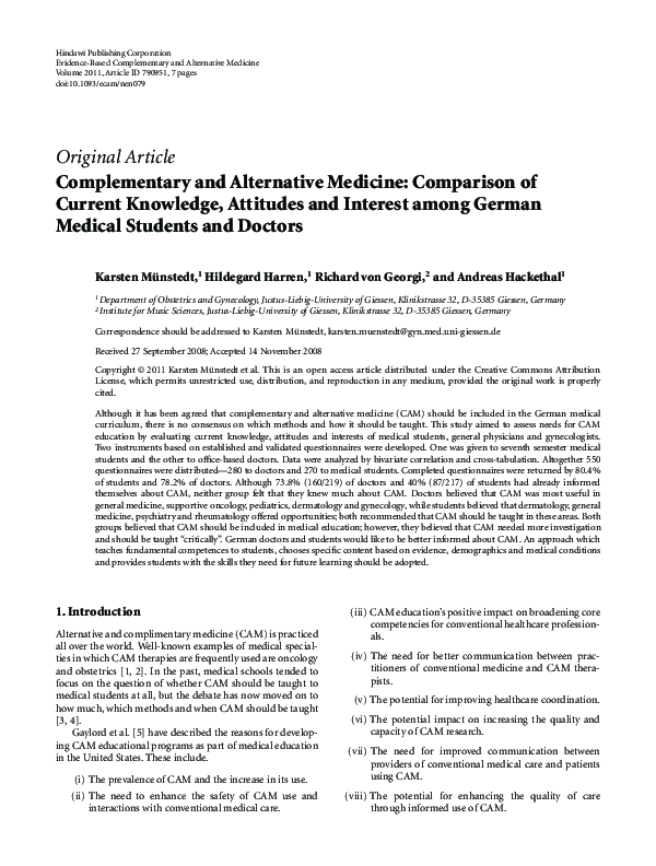 (PDF) Complementary and Alternative Medicine: Comparison of Current Knowledge, Attitudes and ...