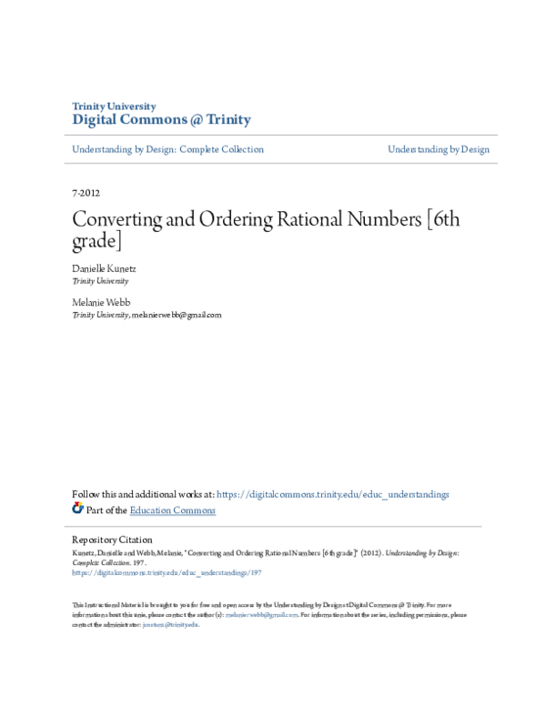 (PDF) Converting and Ordering Rational Numbers [6th grade]