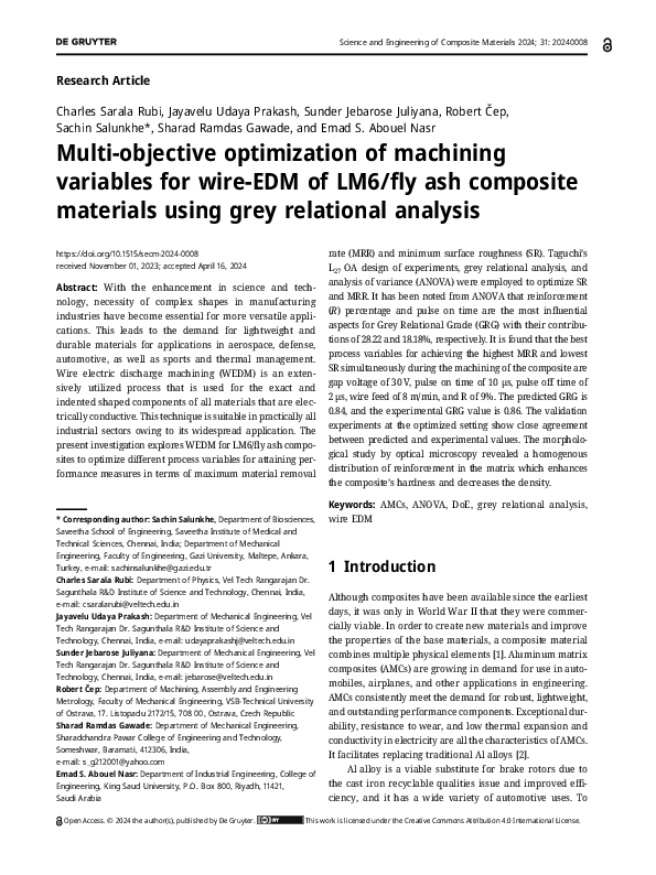 (PDF) Multi-objective optimization of machining variables for wire-EDM of LM6/fly ash composite ...