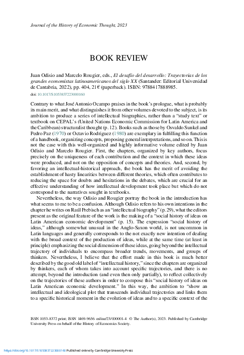 (PDF) [Review] Juan Odisio and Marcelo Rougier, eds., El desafío del ...