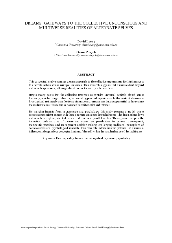 (PDF) DREAMS: GATEWAYS TO THE COLLECTIVE UNCONSCIOUS AND MULTIVERSE ...