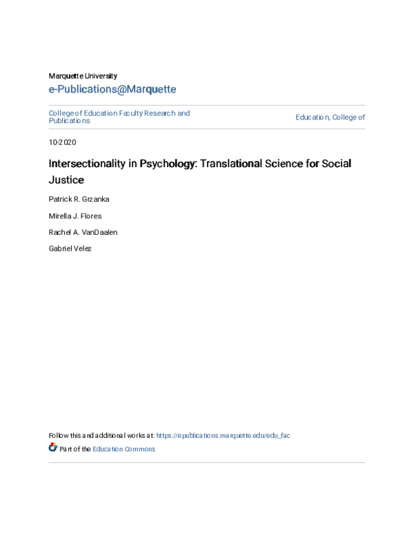 (PDF) Intersectionality in psychology: Translational science for social ...