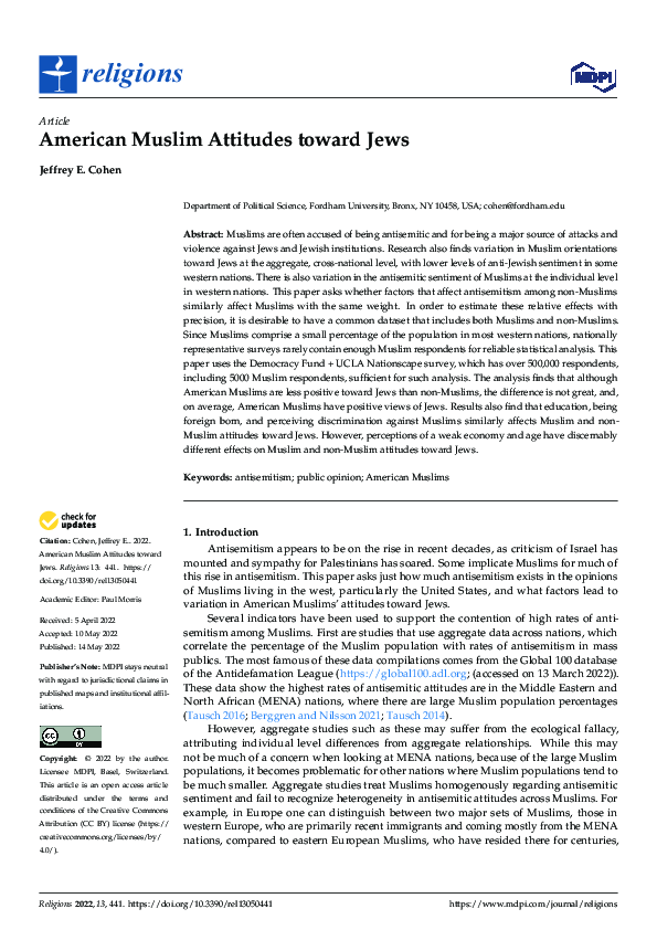 (PDF) Muslim Attitudes toward Jews in the West