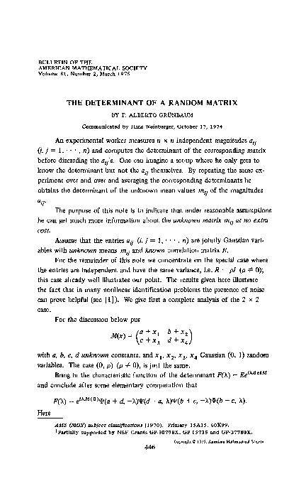 (PDF) The determinant of a random matrix