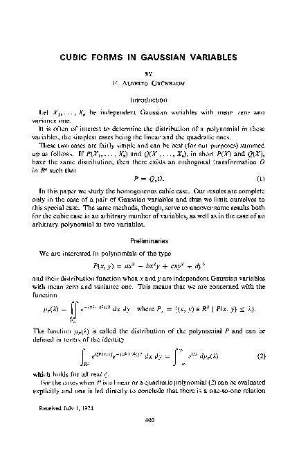 (PDF) Cubic forms in Gaussian variables