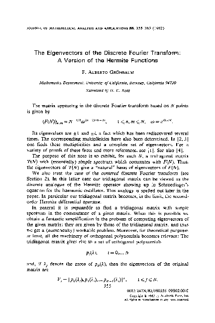 (PDF) The eigenvectors of the discrete Fourier transform: A version of the Hermite functions