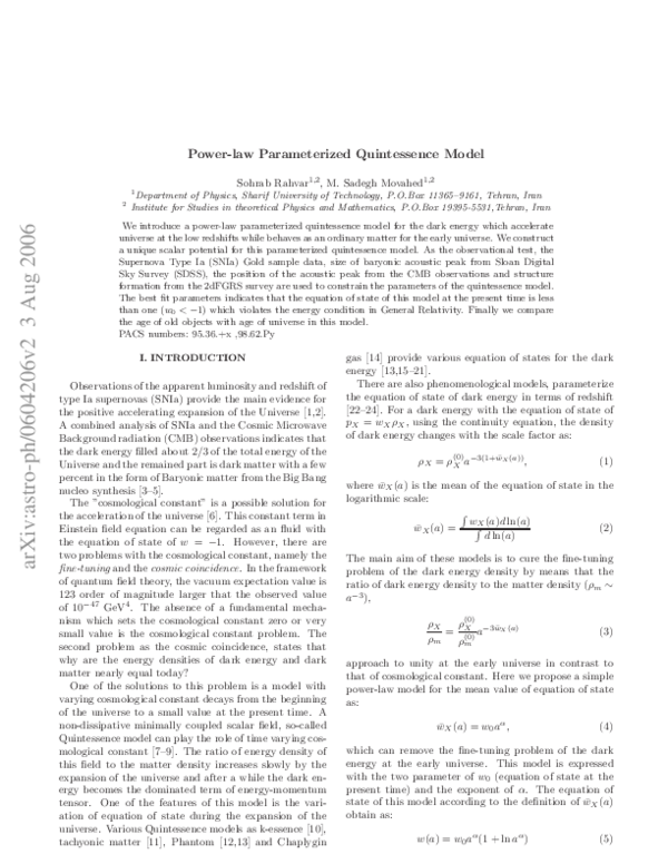 (PDF) Power-law parametrized quintessence model