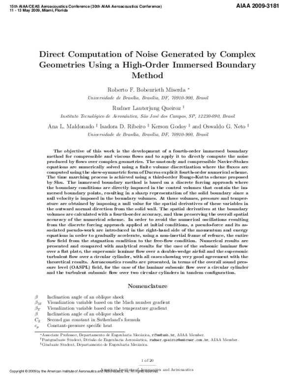 Pdf Direct Computation Of Noise Generated By Complex Geometries Using A High Order Immersed