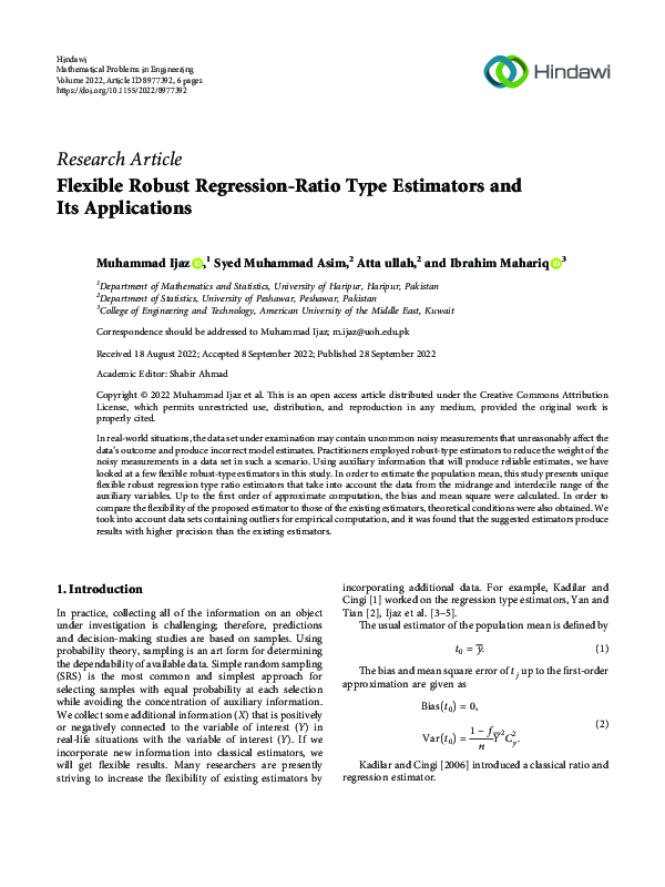 Pdf Flexible Robust Regression Ratio Type Estimators And Its Applications