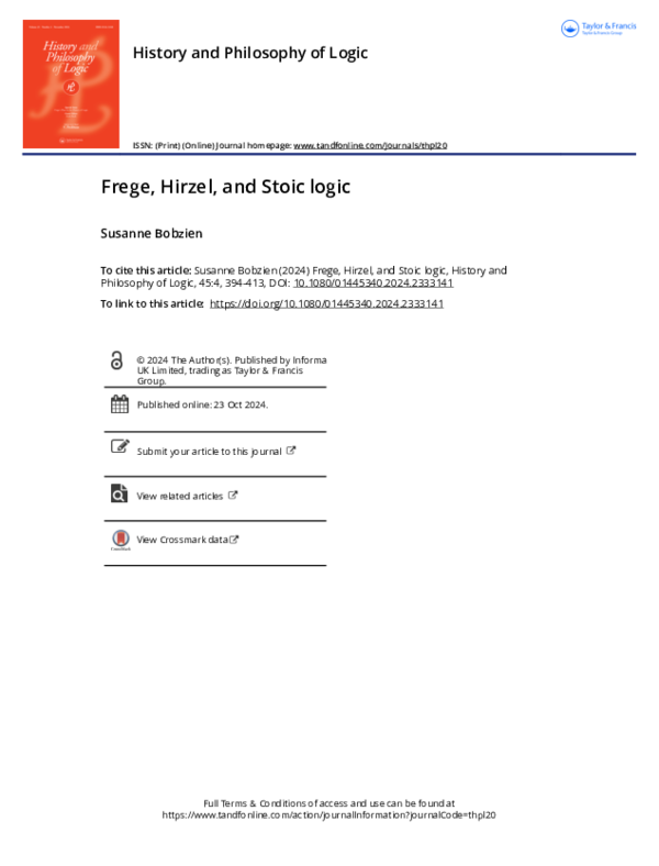 (PDF) Frege, Hirzel, and Stoic logic