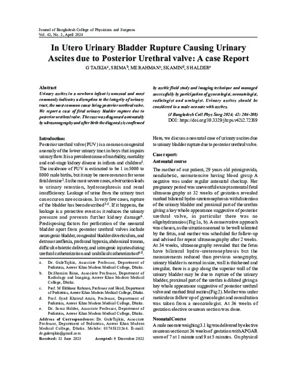 (PDF) In Utero Urinary Bladder Rupture Causing Urinary Ascites due to ...