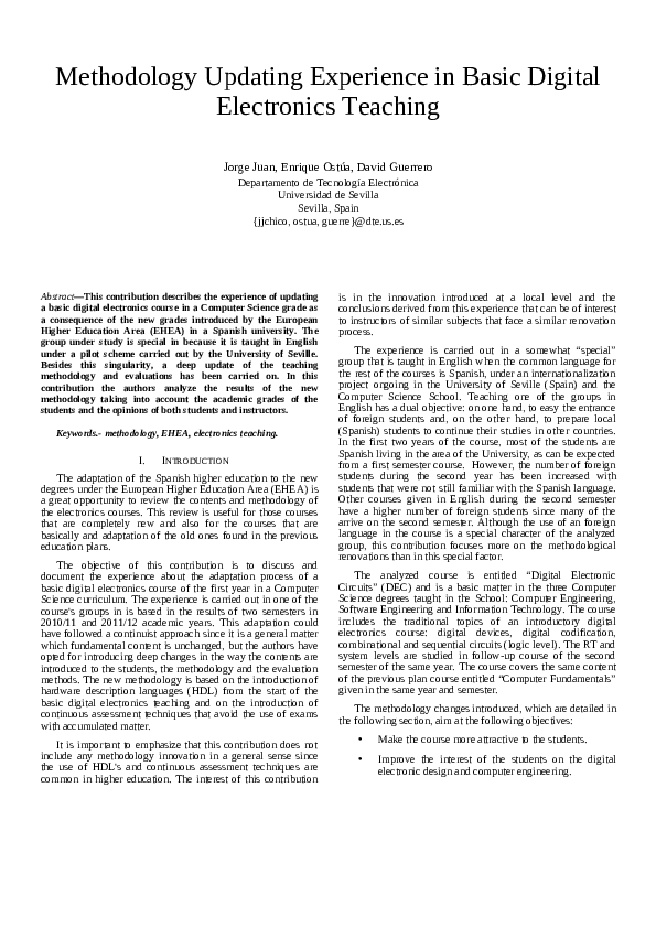 (PDF) Methodology updating experience in basic digital electronics teaching