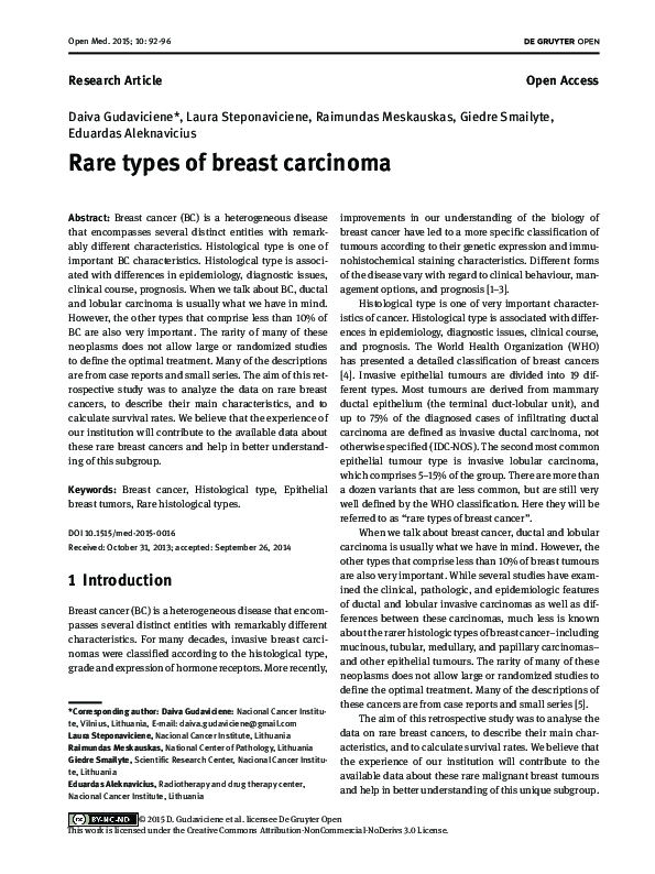 (PDF) Rare types of breast carcinoma | Giedre Smailyte - Academia.edu