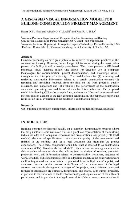 (PDF) A GIS-based Visual Information Model for Buildng Construction Project Management