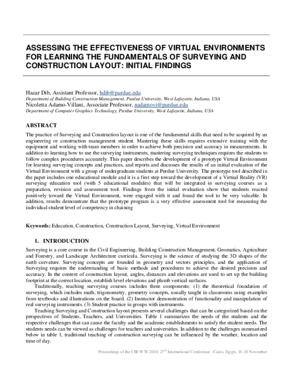 (PDF) Assessing the effectiveness of Virtual Environments for learning the fundamentals of ...