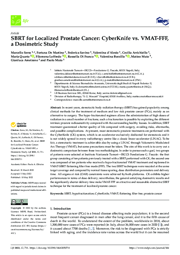 (PDF) SBRT for Localized Prostate Cancer: CyberKnife vs. VMAT-FFF, a ...