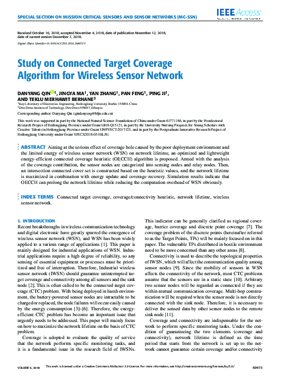 (PDF) Study on Connected Target Coverage Algorithm for Wireless Sensor Network