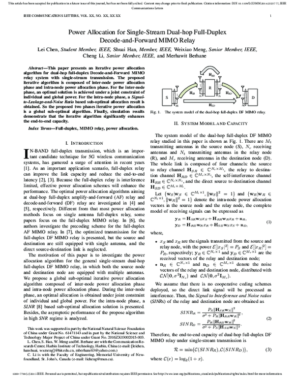 (PDF) Power Allocation for Single-Stream Dual-Hop Full-Duplex Decode-and-Forward MIMO Relay