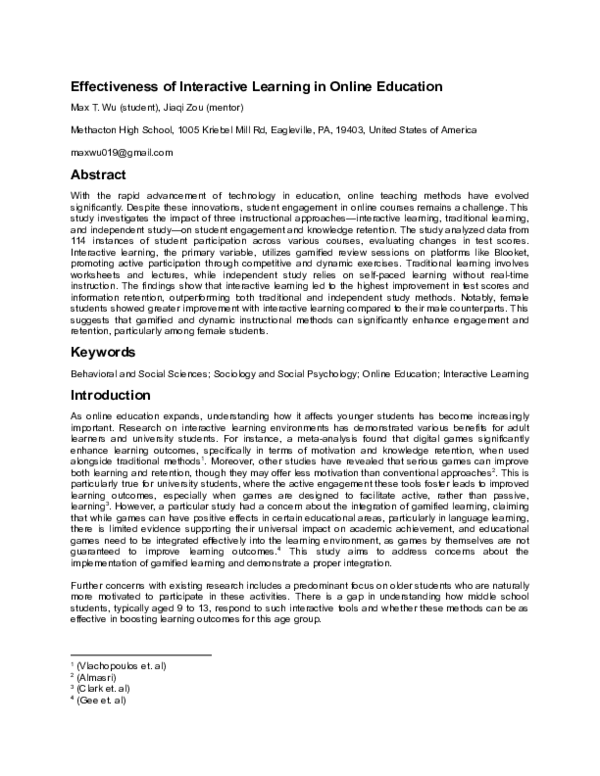 (PDF) Effectiveness of Interactive Learning in Online Education