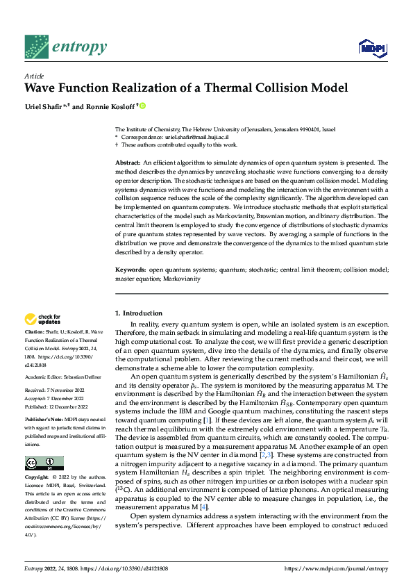 (PDF) Wave Function Realization of a Thermal Collision Model