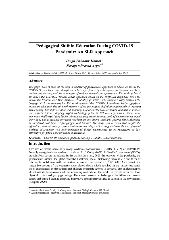 (PDF) Pedagogical Shift in Education During COVID-19 Pandemic: An SLR ...