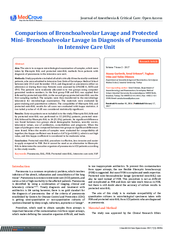 (PDF) Comparison of Bronchoalveolar Lavage and Protected Mini ...