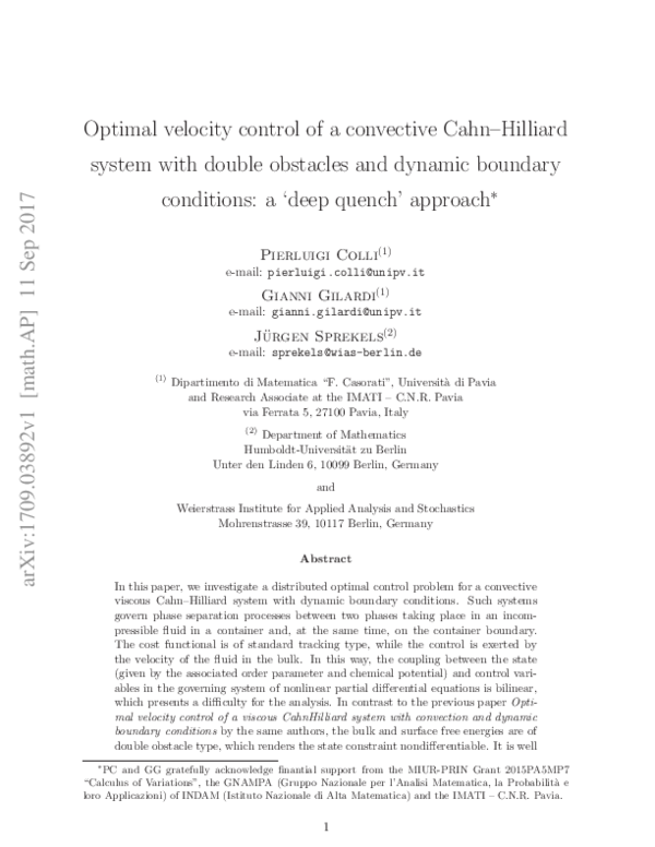 (PDF) Optimal velocity control of a convective Cahn-Hilliard system with double obstacles and ...