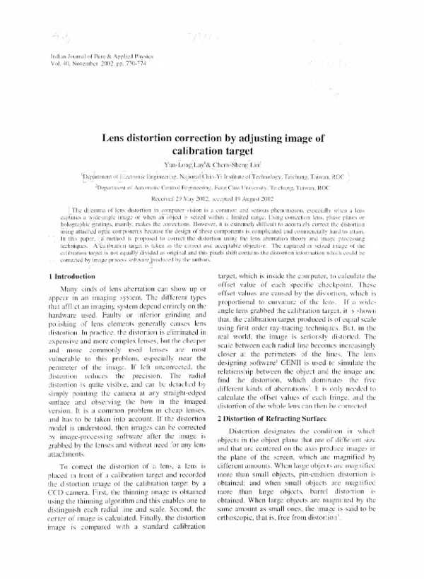 Pdf Lens Distortion Correction By Adjusting Image Of Calibration Target