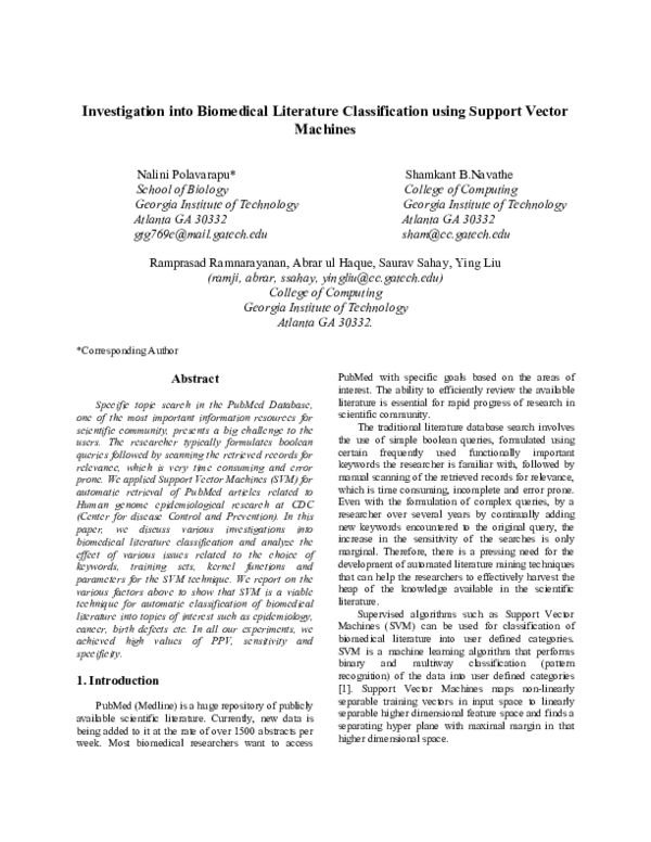 (PDF) Investigation into biomedical literature classification using ...