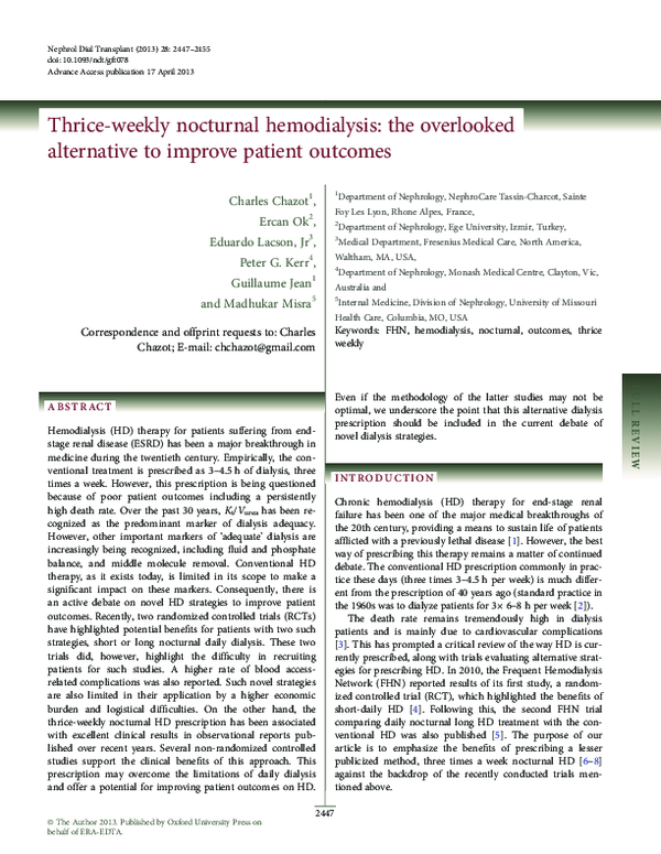 (PDF) Thrice-weekly nocturnal hemodialysis: the overlooked alternative ...