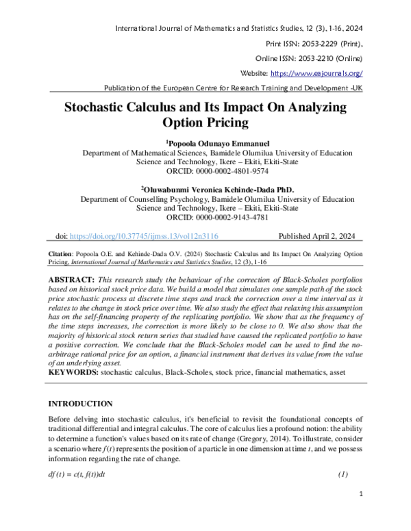 Stochastic Calculus And Its Impact On Analyzing Option Pricing