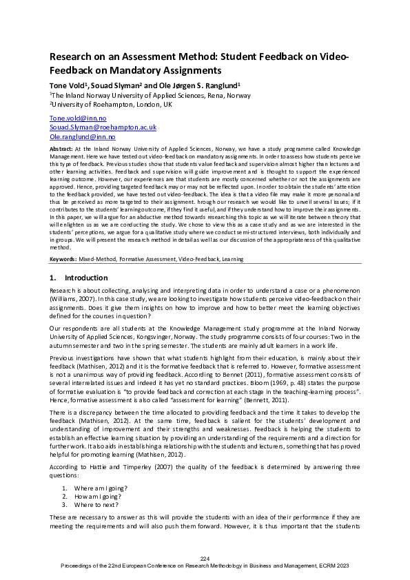 (PDF) Research on an assessment method : student feedback on video ...