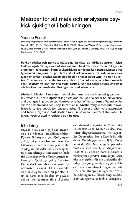 (PDF) Metoder för att mäta och analysera psykisk sjuklighet i befolkningen | Maria Mattsson ...