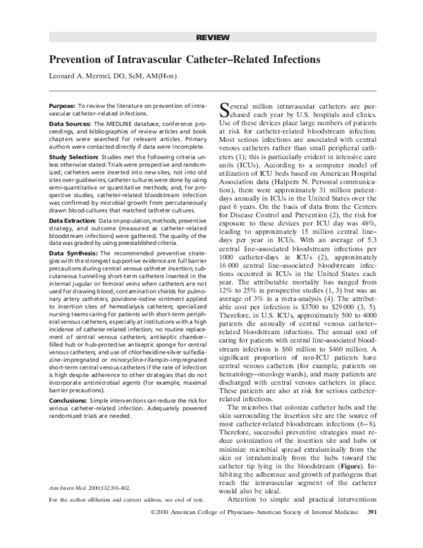 (PDF) Prevention of Intravascular Catheter–Related Infections