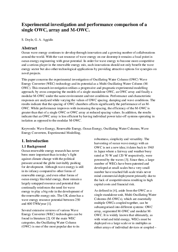 Pdf Experimental Investigation And Performance Comparison Of A 1 Single Owc Array And M Owc