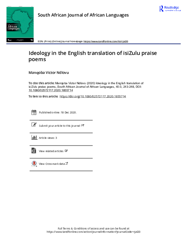 (PDF) Ideology in the English translation of isiZulu praise poems