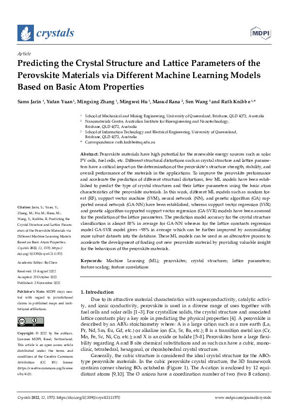 (PDF) Predicting the Crystal Structure and Lattice Parameters of the Perovskite Materials via ...