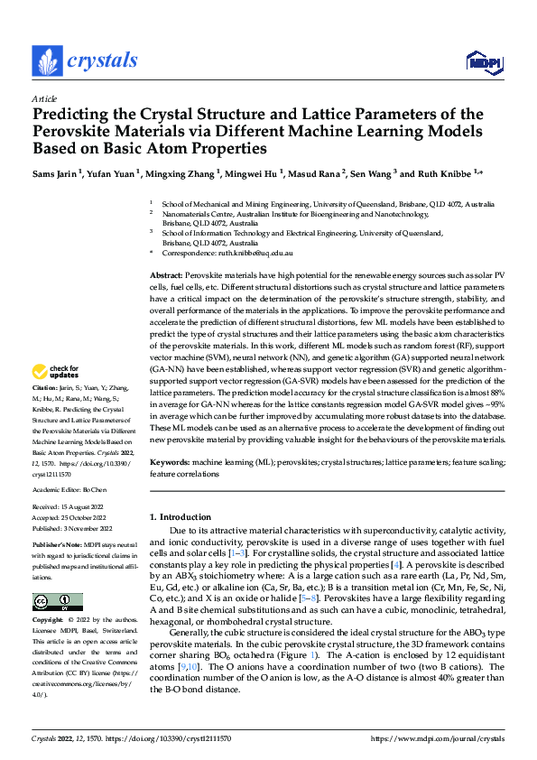 (PDF) Predicting the Crystal Structure and Lattice Parameters of the Perovskite Materials via ...