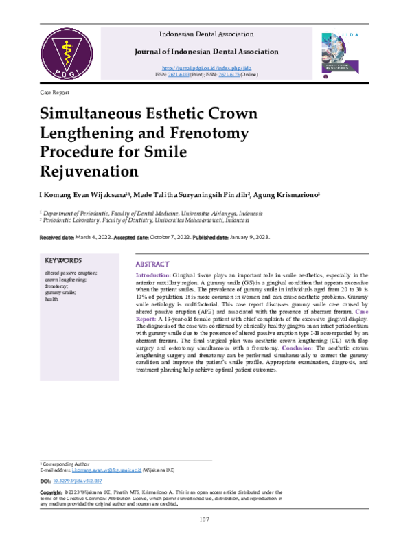 (PDF) Simultaneous Esthetic Crown Lengthening and Frenotomy Procedure ...