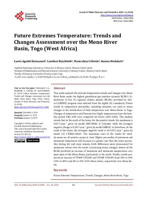 (PDF) Future Extremes Temperature: Trends and Changes Assessment over ...