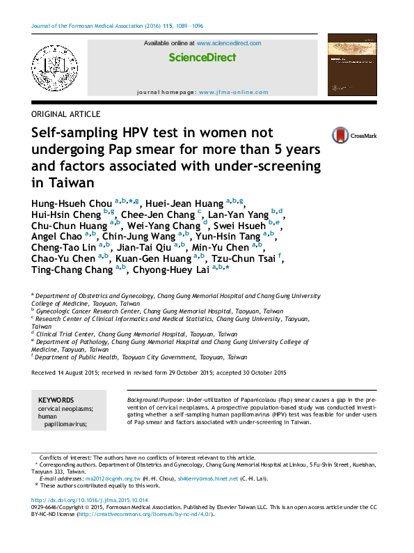 (PDF) Self-sampling HPV test in women not undergoing Pap smear for more ...