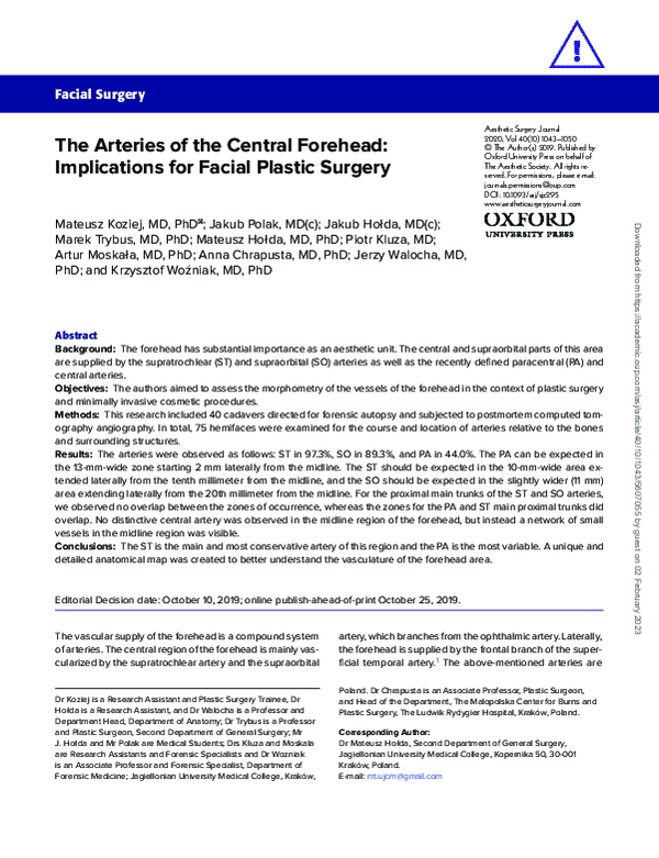 (PDF) The Arteries of the Central Forehead: Implications for Facial ...