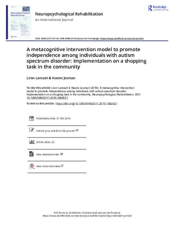 Pdf A Metacognitive Intervention Model To Promote Independence Among Individuals With Autism