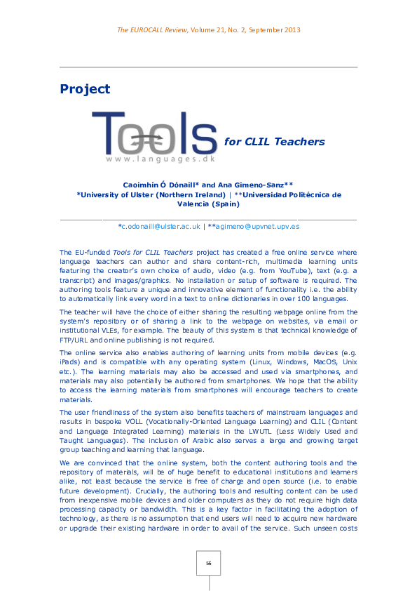 (PDF) Tools for CLIL Teachers