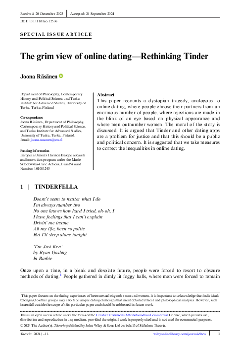 (PDF) The grim view of online dating-Rethinking Tinder