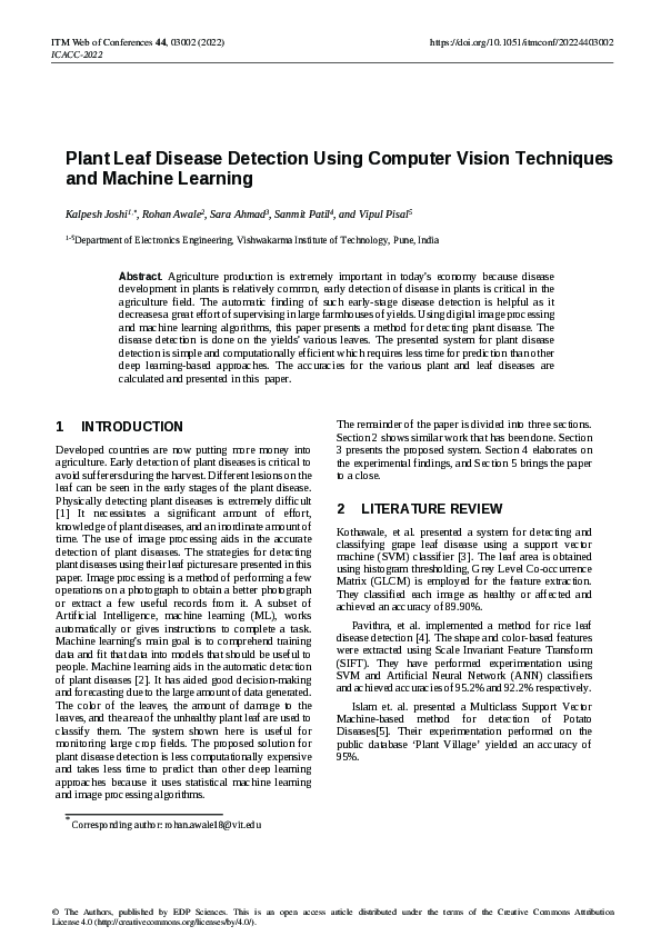(PDF) Plant Leaf Disease Detection Using Computer Vision Techniques and ...
