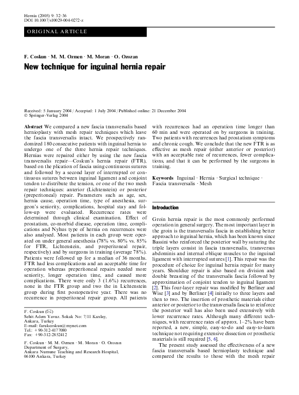 (PDF) New technique for inguinal hernia repair