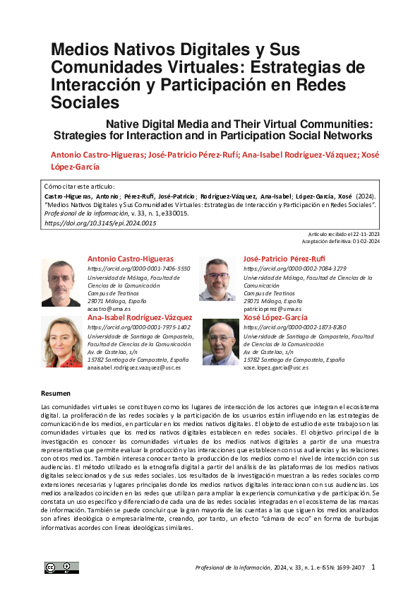(PDF) Medios Nativos Digitales y Sus Comunidades Virtuales: Estrategias de Interacción y ...
