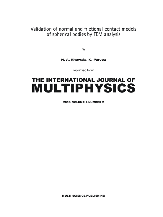 Pdf Validation Of Normal And Frictional Contact Models Of Spherical Bodies By Fem Analysis